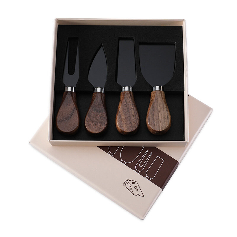 Набор кухонных ножей для сыра с ручкой из орехового дерева, 4 предмета, нержавеющая сталь, подарочная коробка