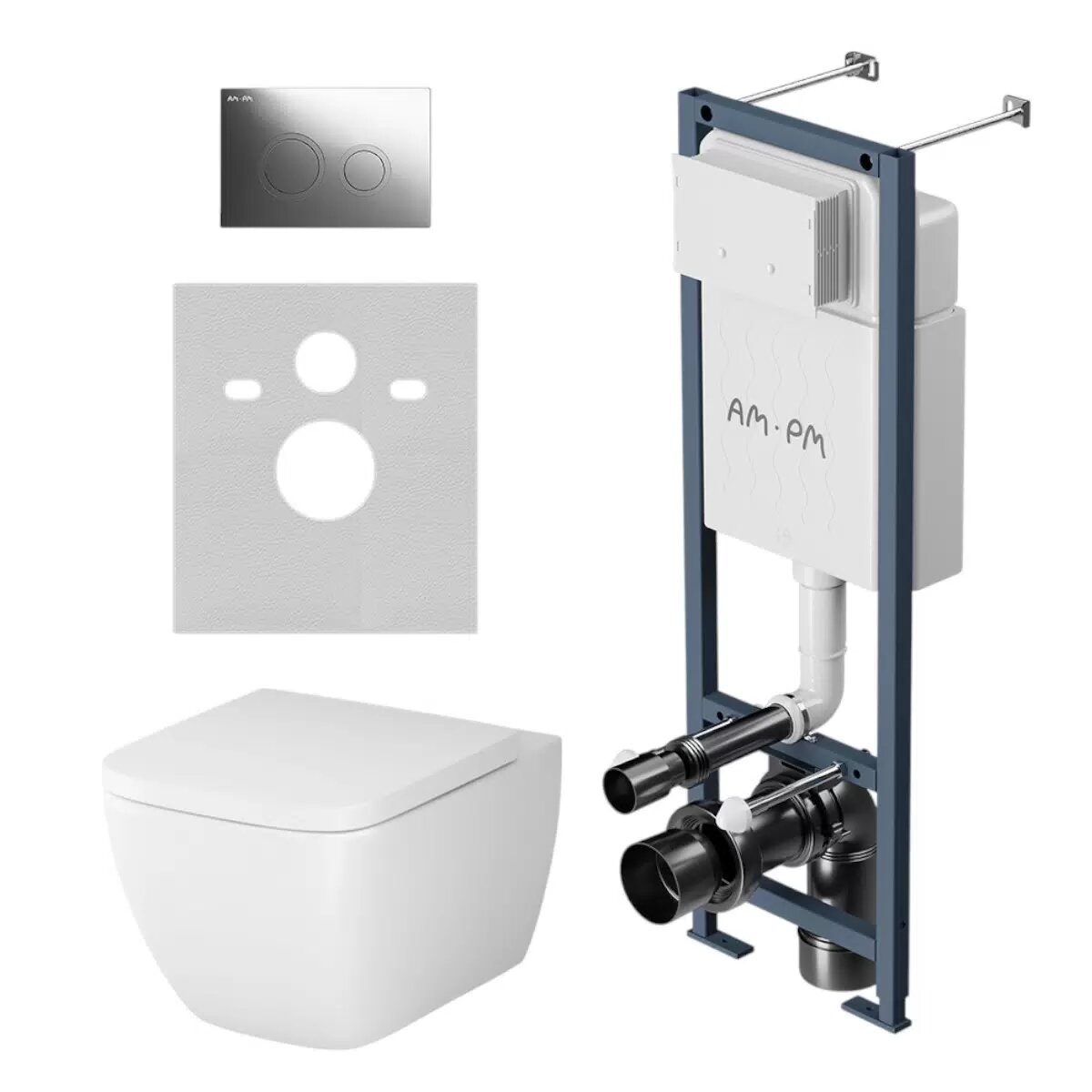 Комплект унитаза с инсталляцией Am.Pm ErgoFit IS110151.901701 с сиденье микролифт, кнопка хром глянец