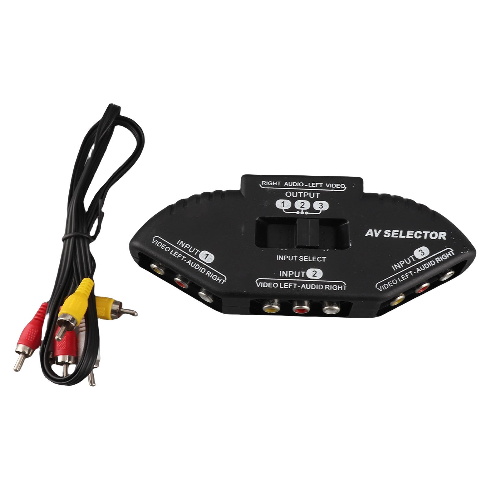 3 входа/1 выход RCA-разветвитель аудио-видео с переключателем и AV-кабелем для DVD, VCD и видеомагнитофона. Черный