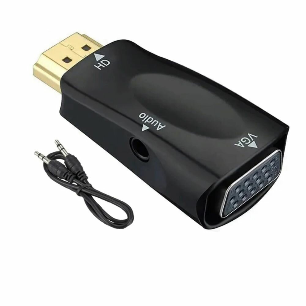 HDMI-совместимый конвертер в VGA с аудиокабелем 3,5 мм Jack и разъемом "папа" на "мама" для HD 1080p, подходит для телевизоров, ПК, ноутбуков, дисплеев и проекторов.