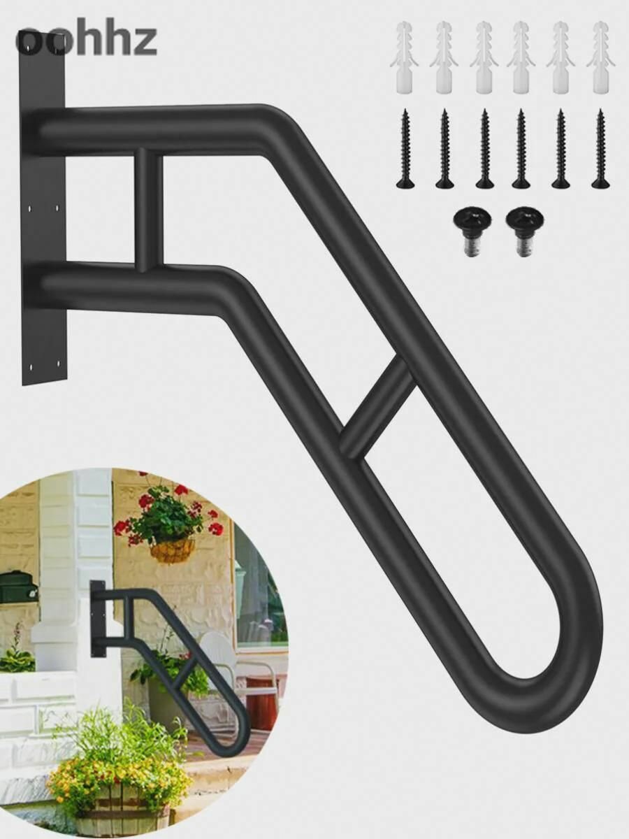 Перила для крыльца двойные усиленные, кованые уличные поручни для ступеней (1-3 ступени), антискользящие, нагрузка до 227 кг, черные