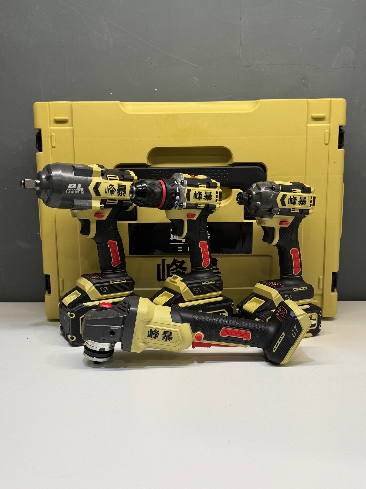 Аккумуляторный набор инструментов Feng Bao 4 в 1, гайковерт 1280, импакт 280, шуруповерт 2113, ушм 5230, 3 АКБ