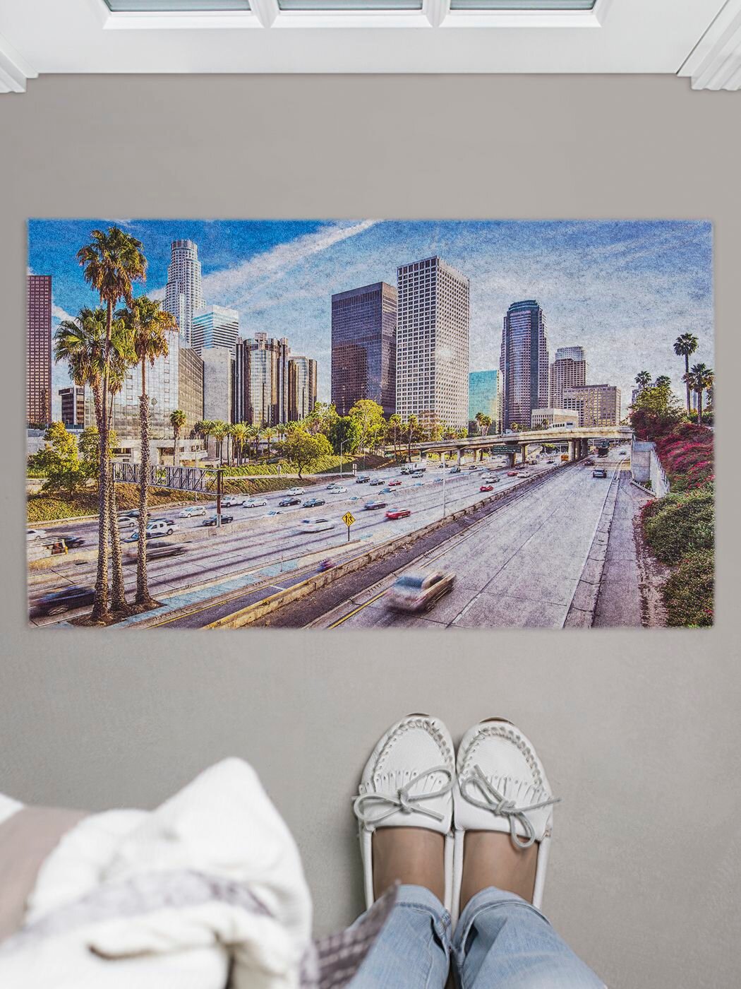 Коврик придверный в прихожую с принтом "Большой Лос-Анджелес" 45x75 см , JoyArty