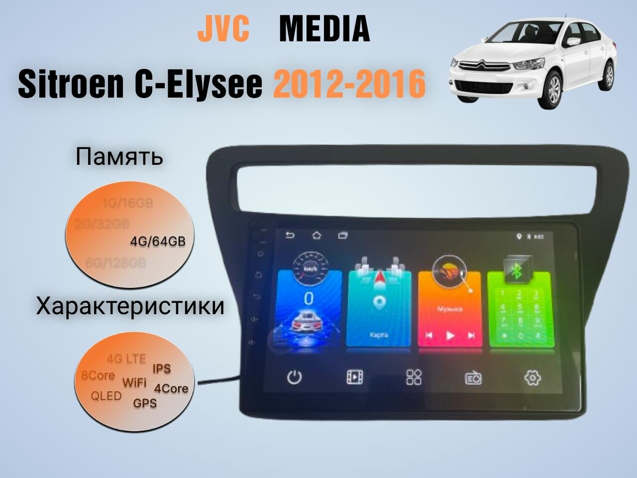 Автомагнитола для Citroen C - Elysee 2012 - 2016, 4/64 ГБ, 9 дюймов, Магнитола Ситроен С-Элизе