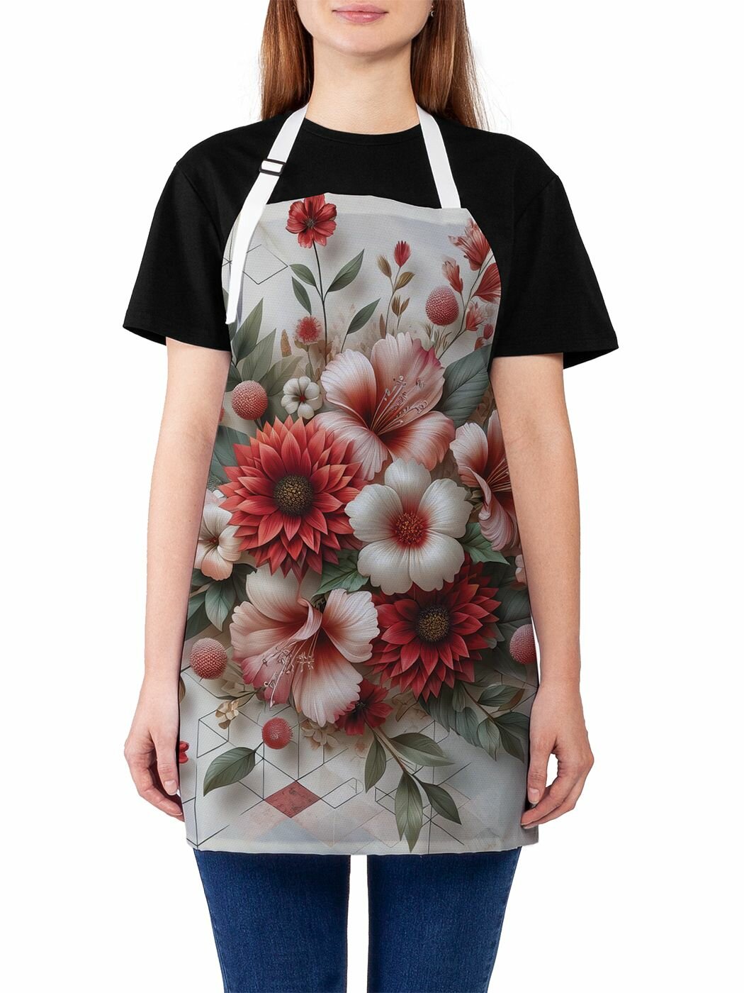 Фартук кухонный тканевый "Цветы на мраморе" 65х65х28 см, JoyArty