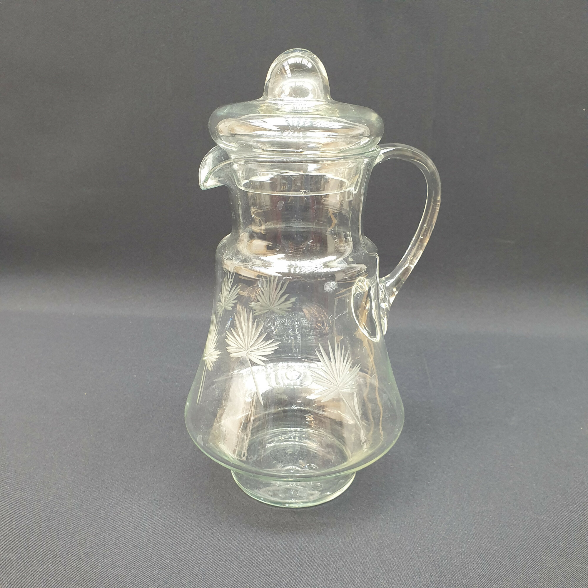 Кувшин 27 см, стекло, ручная резка, 1800 мл. Винтаж, СССР.
