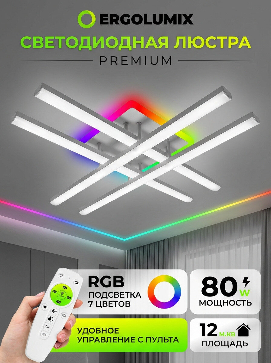 Люстра потолочная светодиодная с пультом для кухни, гостиной, зала, с подсветкой