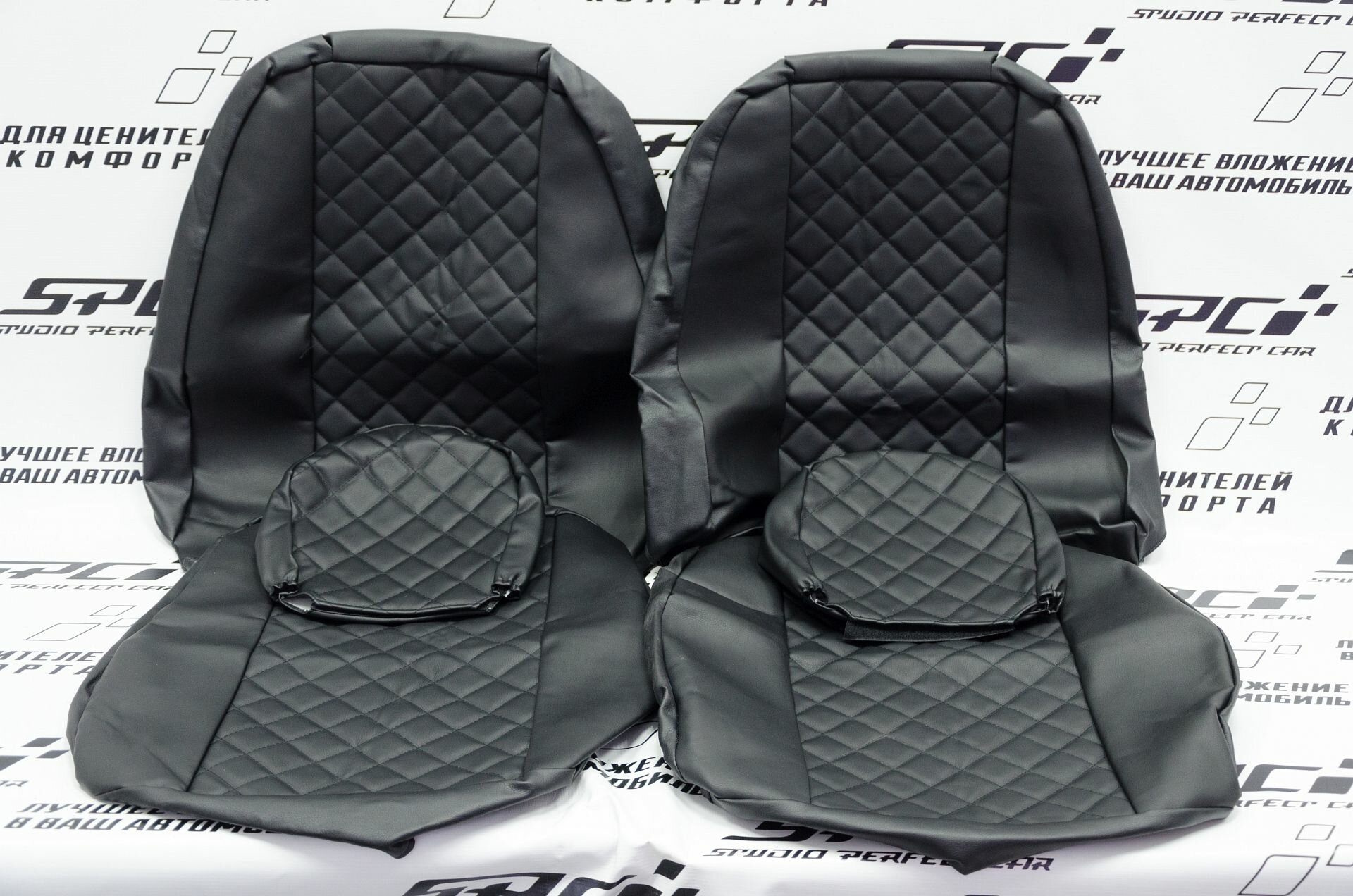 Модельные авточехлы на Лада Приора/Lada Priora седан, ВАЗ 2110, черные с черными квадратами