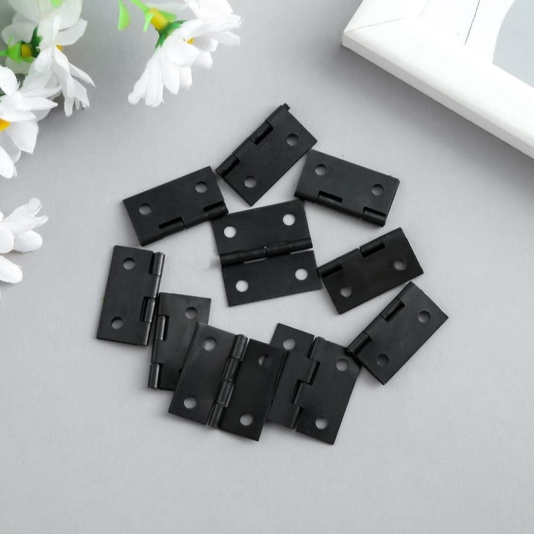 Петля для шкатулки, ключницы, с прямыми углами, металл, чёрная, набор 10 шт, 2.5×2.5 см