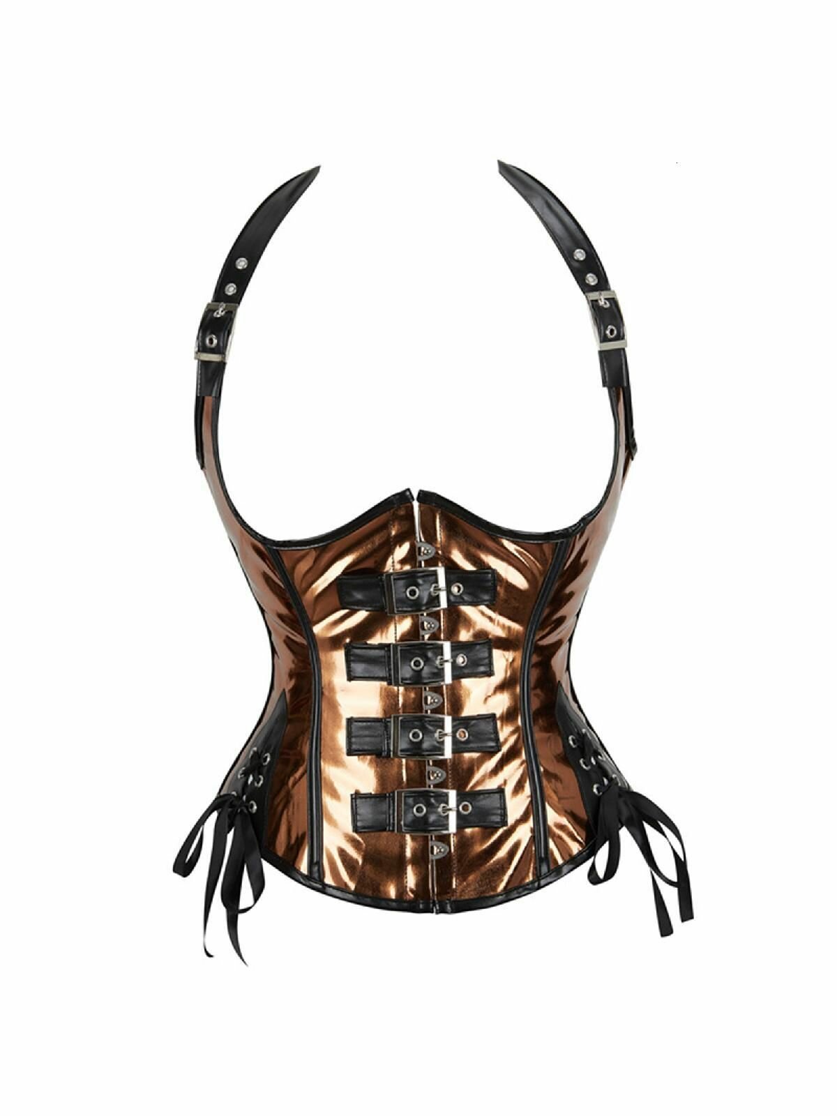 Женский корсет-бюстье из искусственной кожи, Коричневый - S