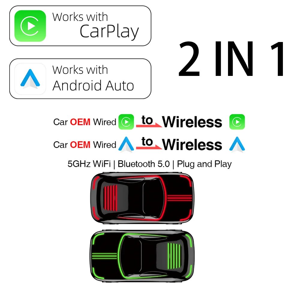 Адаптер Android Auto CarPlay Bluetooth Без Проводов Plug and Play для Штатной Автомагнитолы: Lada Vesta/Granta, Kia Rio, Hyun.