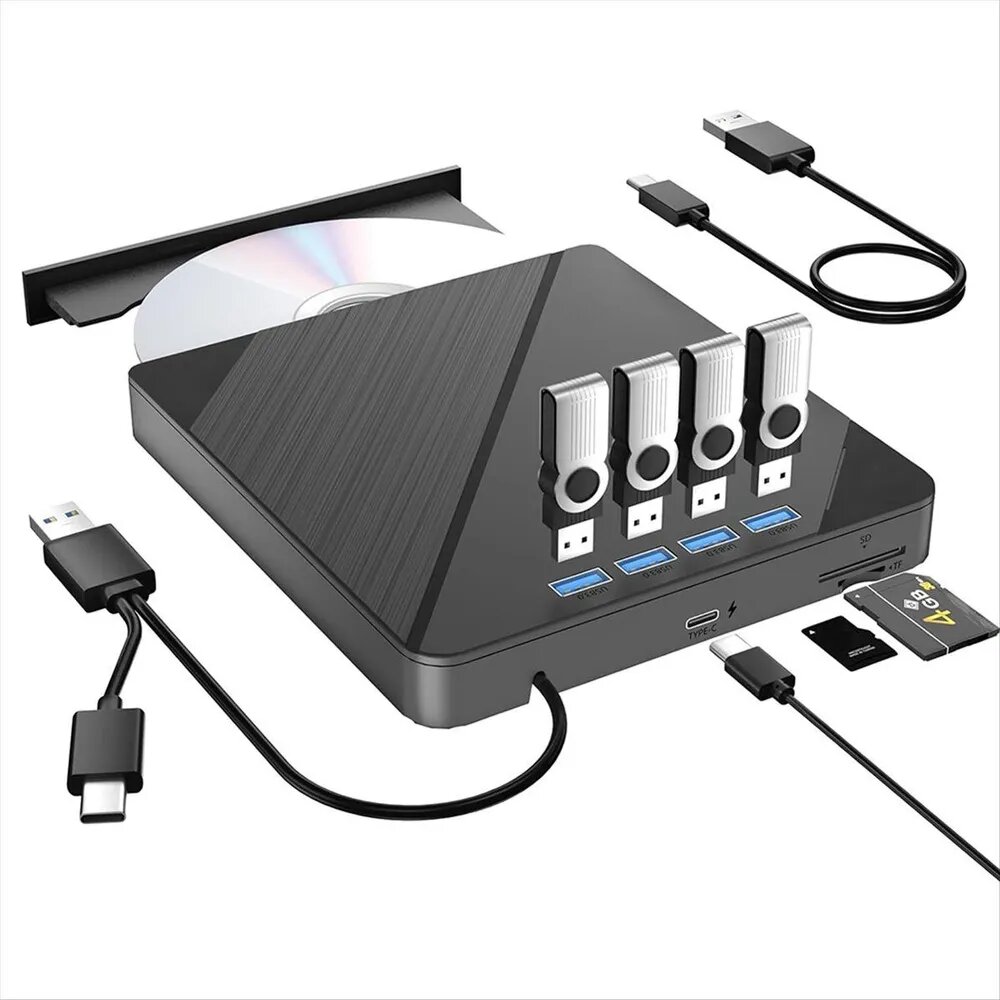 Внешний CD/DVD-привод 7-в-1 для ноутбука, слоты USB 3.0, портативный дисковод, пишущий считыватель и записывающий диск