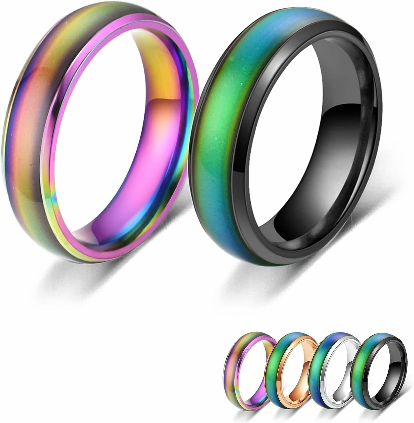 Два кольца-хамелеона, термочувствительные кольца-хамелеоны, кольца из нержавеющей стали, меняющие цвет, модные украшения для парней и девушек, подходят для повседневной носки, вечеринок, дней рождения, Дня святого Валентина и годовщин.