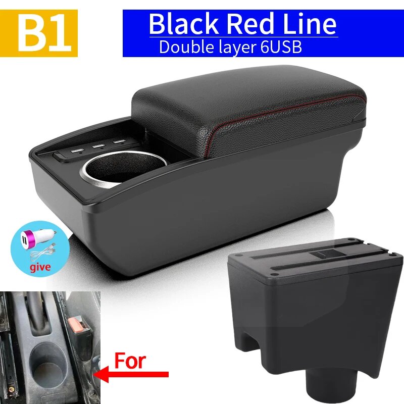 Подлокотник для Dacia Renault Sandero Logan 2, автомобильный подлокотник для Nissan Almera G15, ящик для хранения LARGUS, автомобильные аксессуары B1 Red line 6 usb