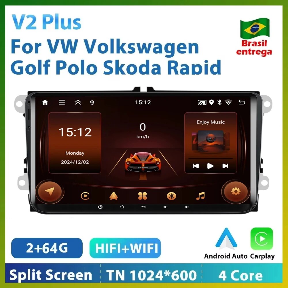 Podofo Android 11 для VW Volkswagen Golf Polo Skoda Rapid Octavia Radio Tiguan 2G 64G CP 7in USB