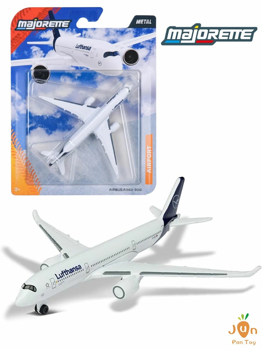 Модель самолета, Majorette Airbus Lufthansa A350-900 / Металлическая модель пассажирского самолета Lufthansa A350-900 для детей, длина 11 см, идеально подходит в качестве коллекционного подарка