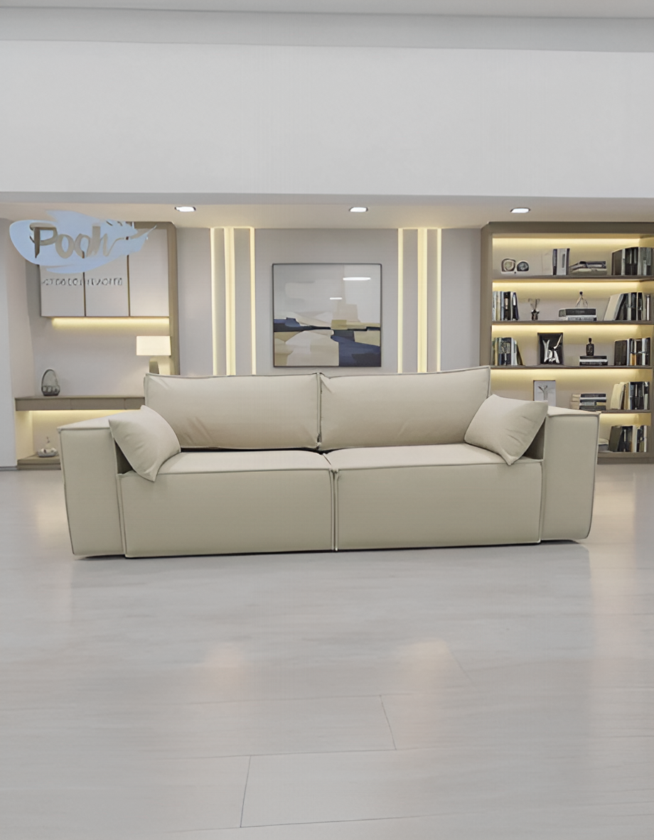 Pooh Диван-кровать прямой Лофт (Норд) Velour Sand НПБ, еврокнижка