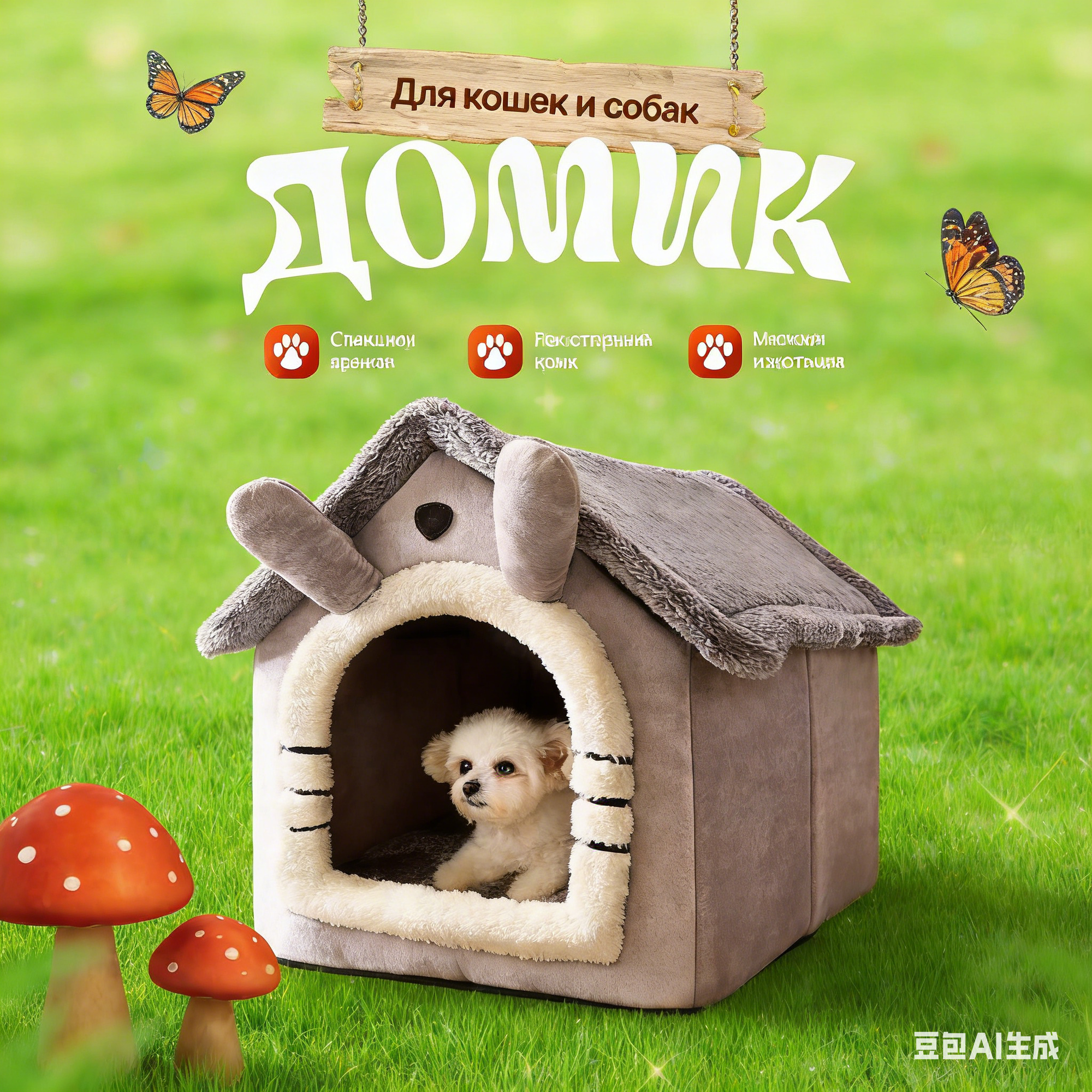 Собачий домик кошачий домик, микровелюровый мягкий,33*30*32 см