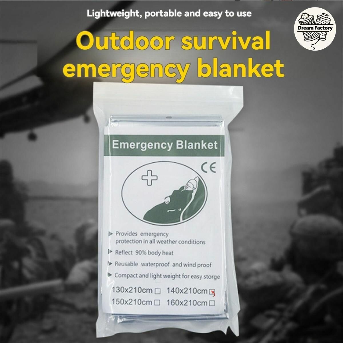 Аварийно-спасательное одеяло, термоизоляционное спальное для выживания, 140x210 см