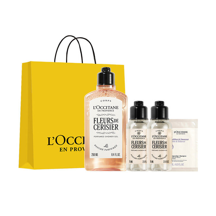 Набор геля для душа унисекс LOCCITANE Сладкая вишневая сакура аромат лимонной розы, 250 мл + 5 пробников