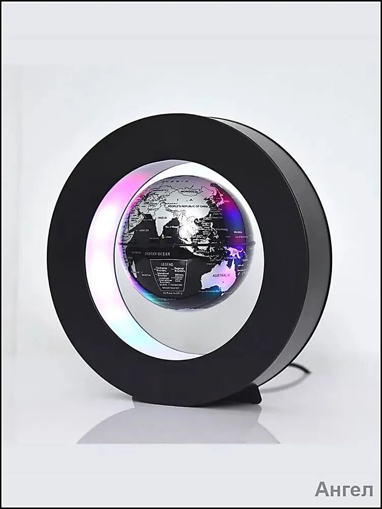 Глобус с магнитной левитацией Черный 8.5 см Физический/Политический на пластиковой подставке
