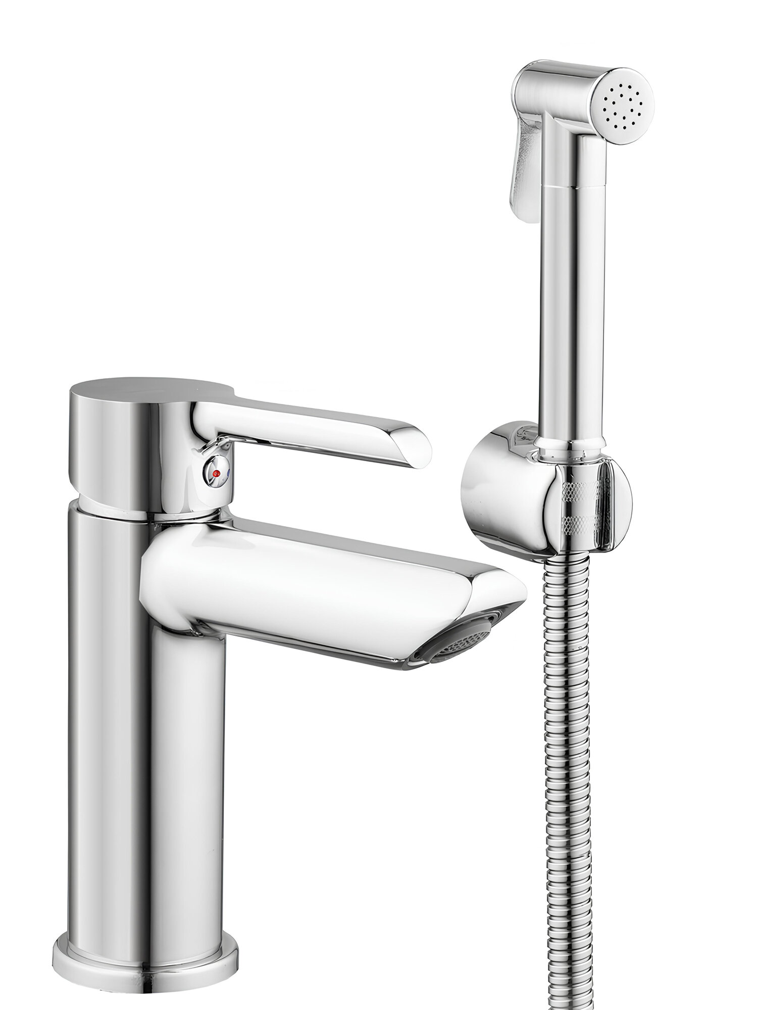 Смеситель для раковины или биде монолитный с гигиенической лейкой, хромированный