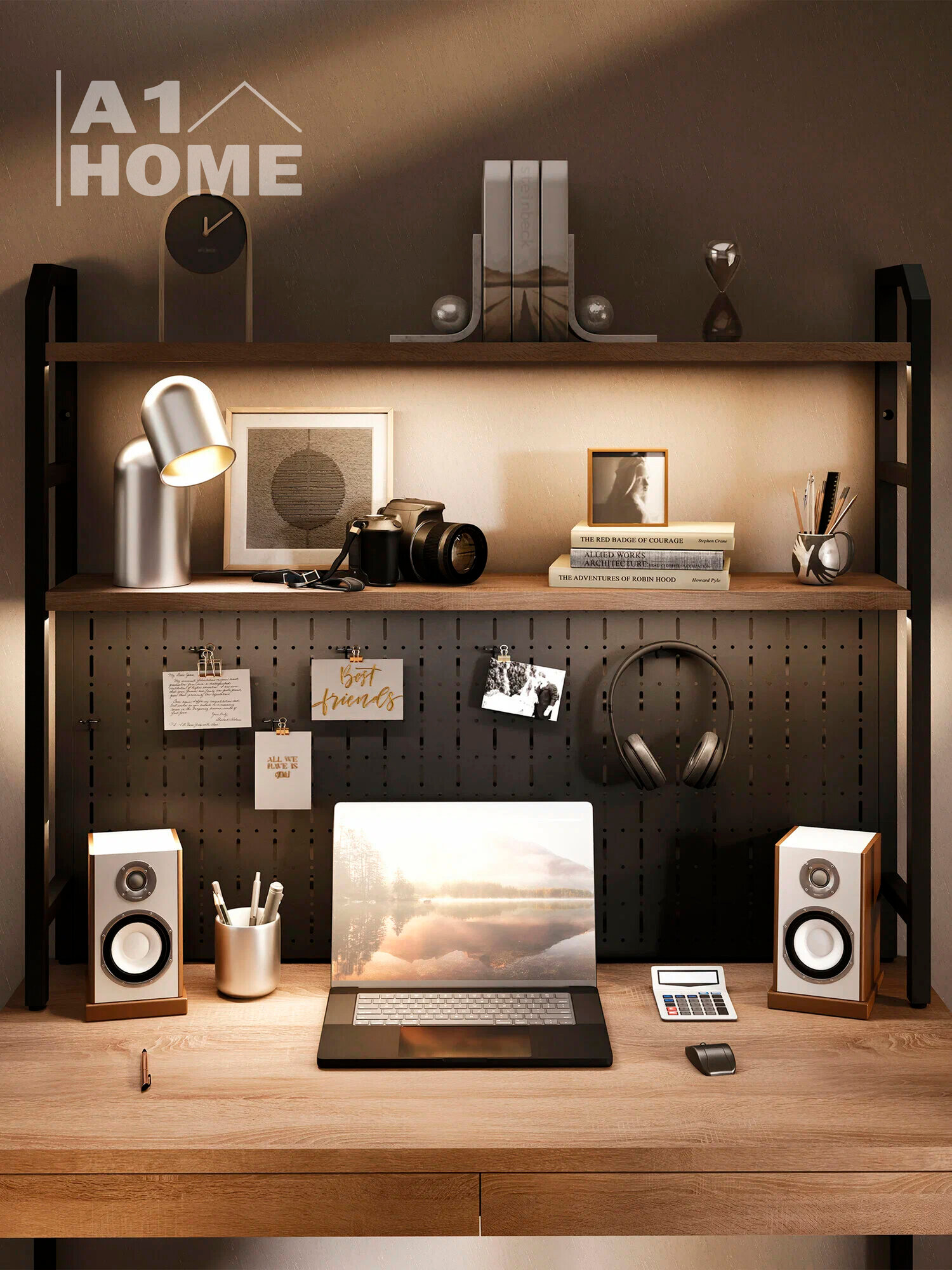 Настольная Полка 135х20х95 см органайзер настольный для компьютера Дуб Сонома