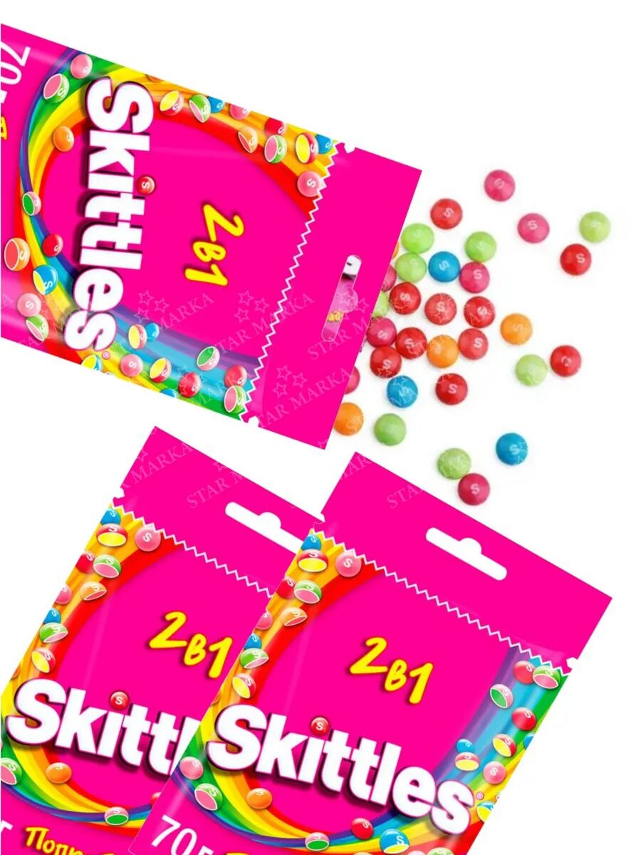 Конфеты Skittles, жевательные, 2в1 вкус, сахарная глазурь, 70г, 3шт — фото 1
