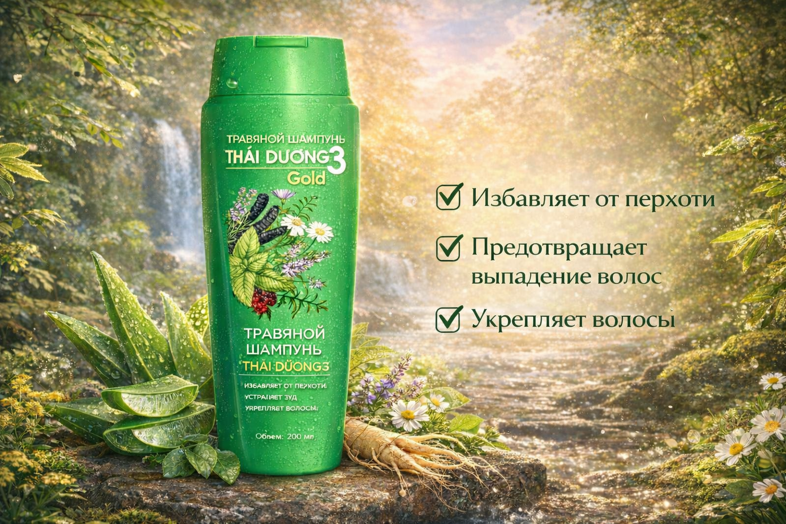 Травяной шампунь Thai Duong 3 Gold (цветочный) от перхоти и зуда, 200 мл