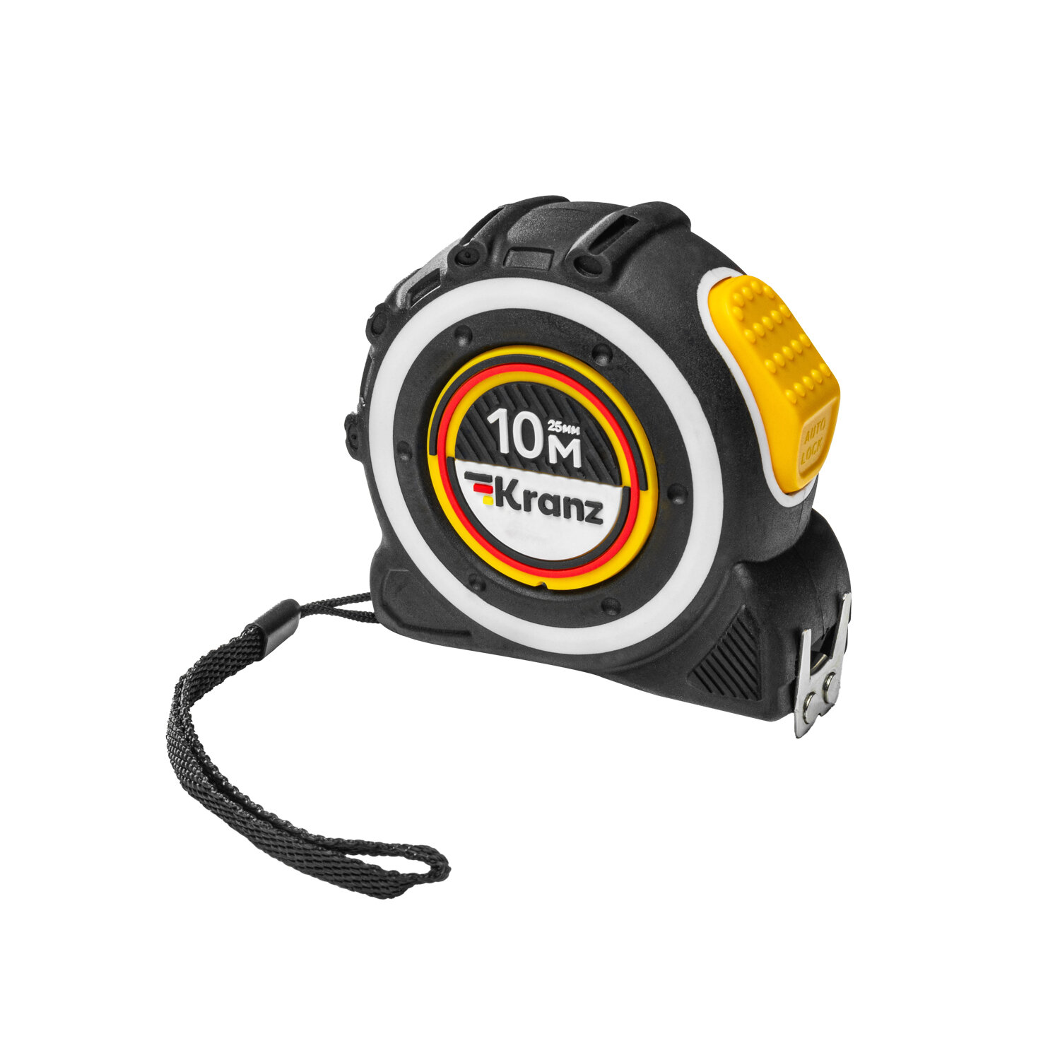 Рулетка KRANZ "Selbstfixierung", 10 м, с фиксатором, магнитная, двухсторонняя
