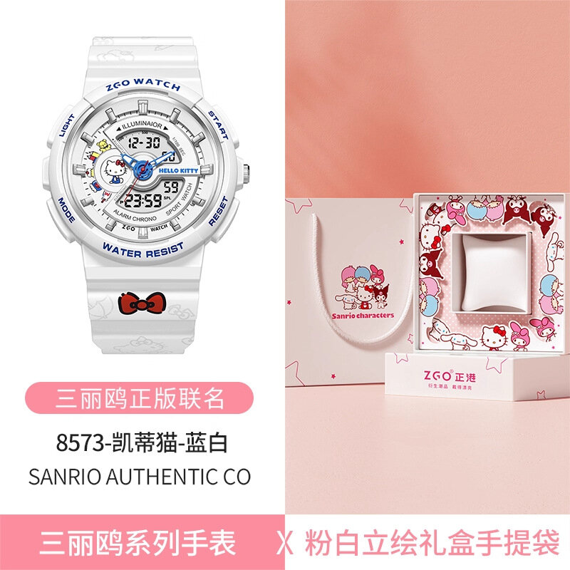 Часы Sanrio Hello Kitty для школьников, светящиеся новогодние спортивные часы с двойным дисплеем для девочек, детские электронные часы.