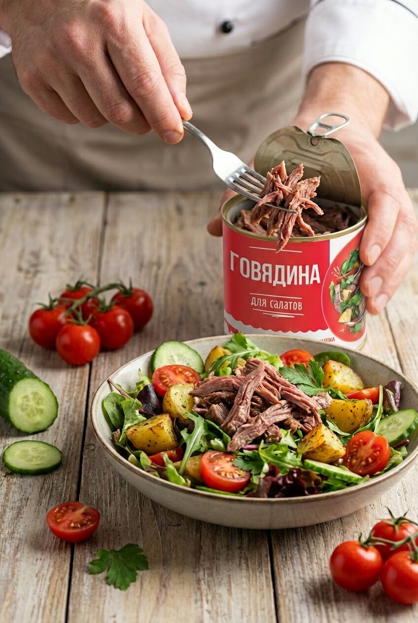 Мясо для салатов Говядина сила, заливка в собственном соку 250 г