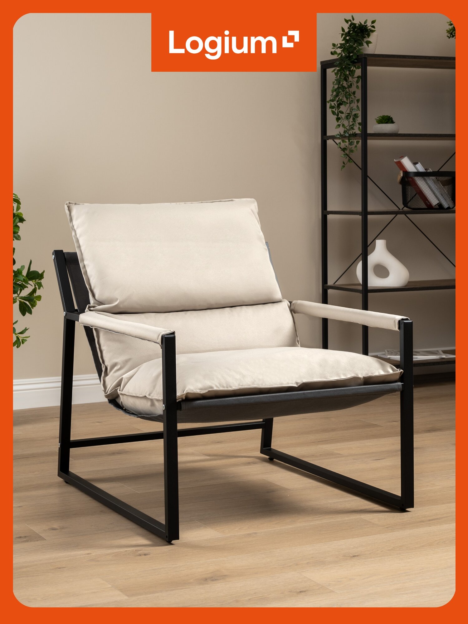 Кресло Монг для дома и веранды, Арт. ТК 124 Cuba humus (стиль - лофт, ткань - рогожка, цвет - кремовый, черный)