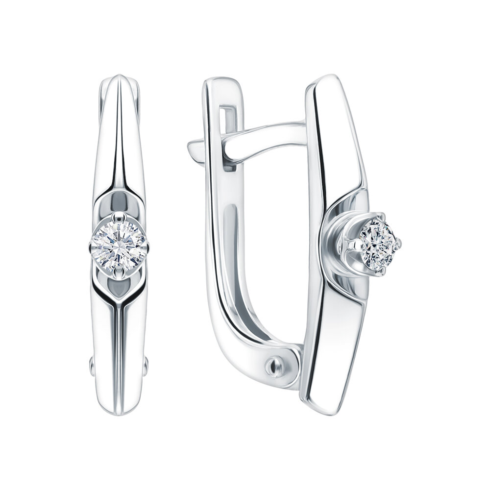 Серьги, белое золото, 585 проба, бриллиант