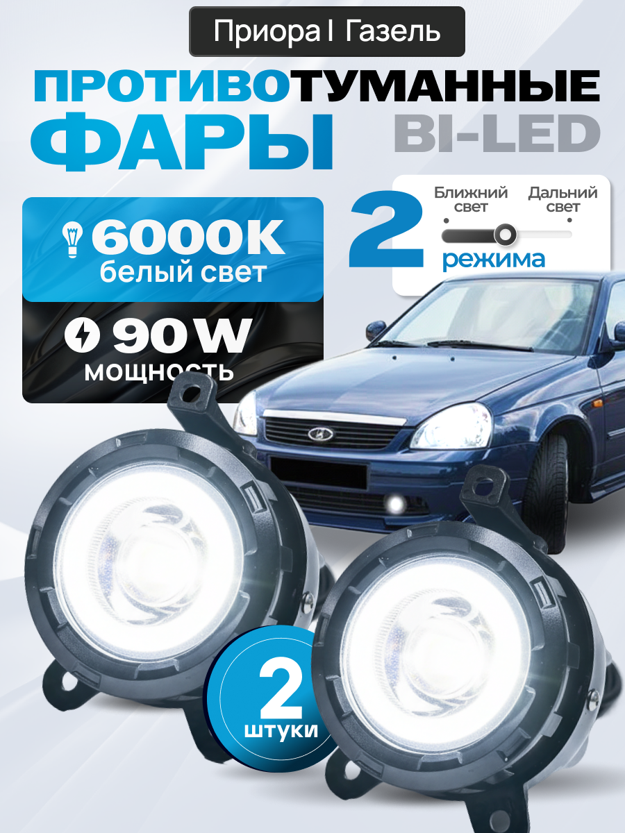Лазерные противотуманные фары Приора ближний/дальний, туманки газель бизнес/некст, птф Шевроле Нива Bi-LED 90W
