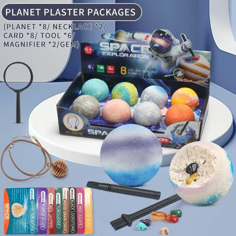 Раскопки для детей Сокровища Солнечной системы, 8 планет, подарочный археологический набор, игрушки Brauberg Kids