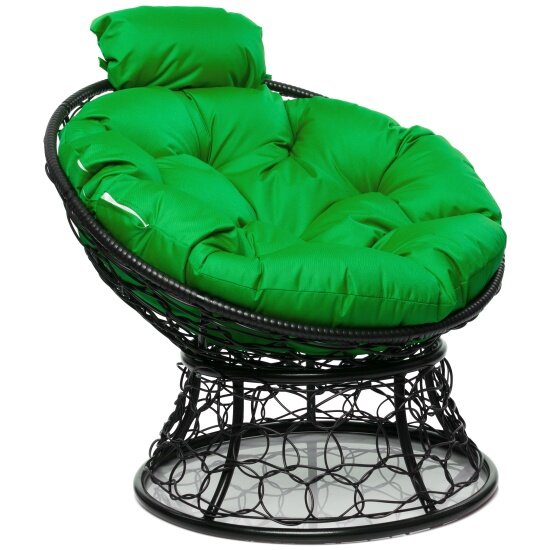 Садовое кресло M-group папасан мини с ротангом чёрное, зеленая подушка, шт