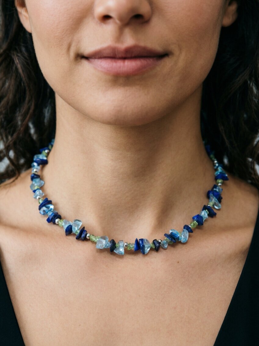 Чокер ENJOY Украшения из камней, лазурит, аквамарин, хризолит