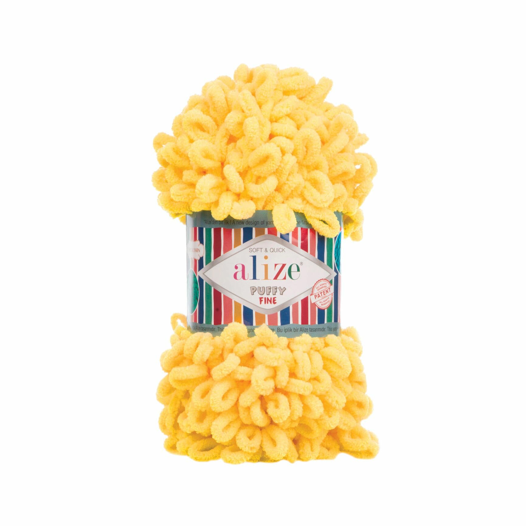 Пряжа для вязания Alize Puffy Fine 1 моток (14 м, 100 гр), цвет 216 желтый