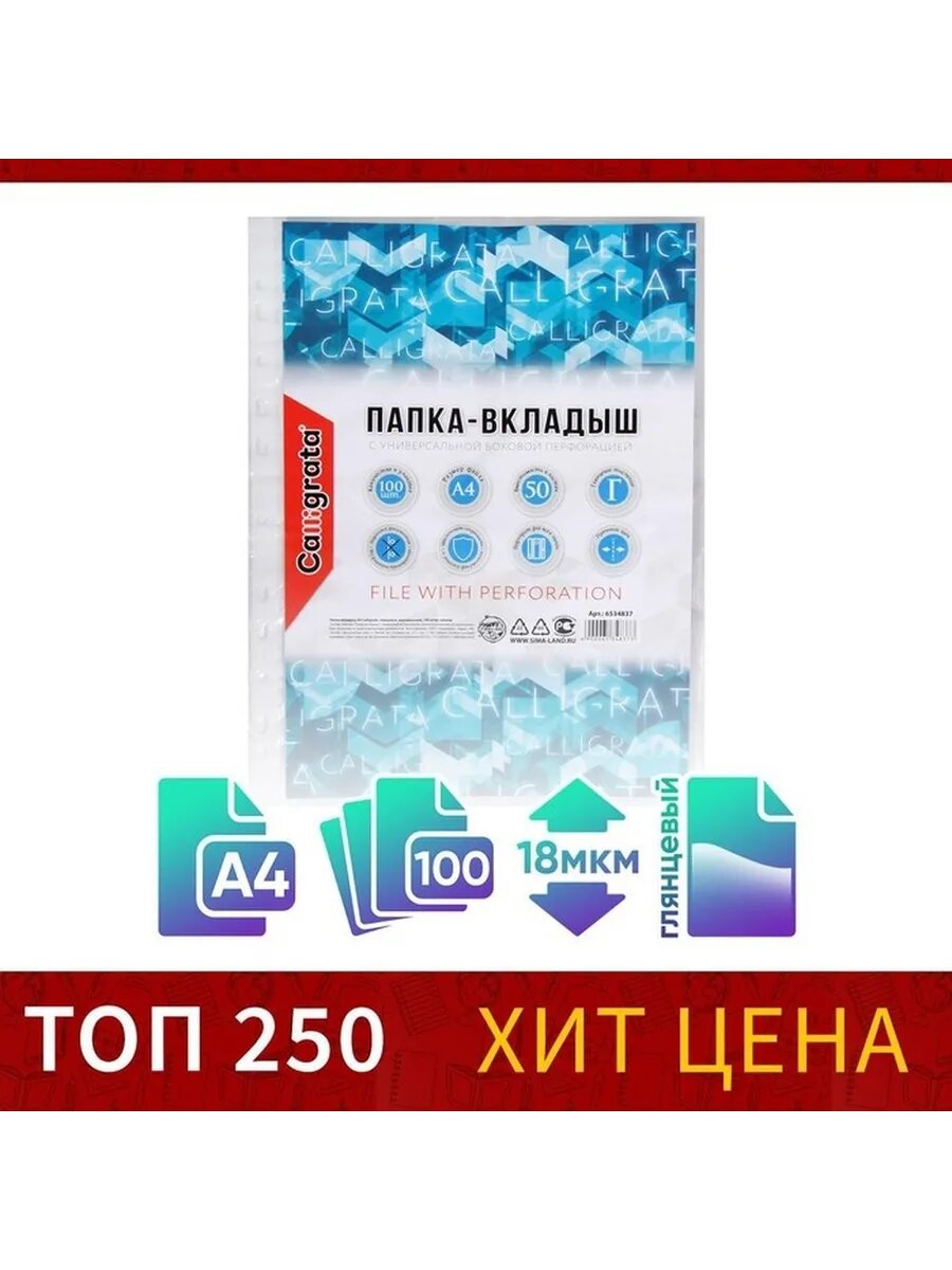 Глянцевые файлы-вкладыши для документов, 100 шт.