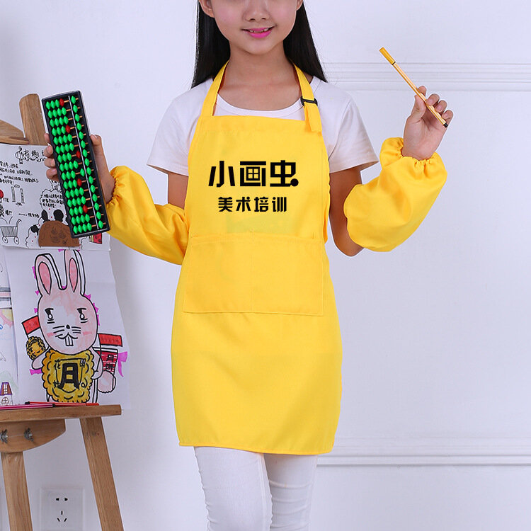 Детский фартук для рисования в корейском стиле с защитными рукавами, рекламный набор для рисования с индивидуальным мультяшным дизайном, набор поварских колпаков для детского сада, фартук с обратной застежкой.