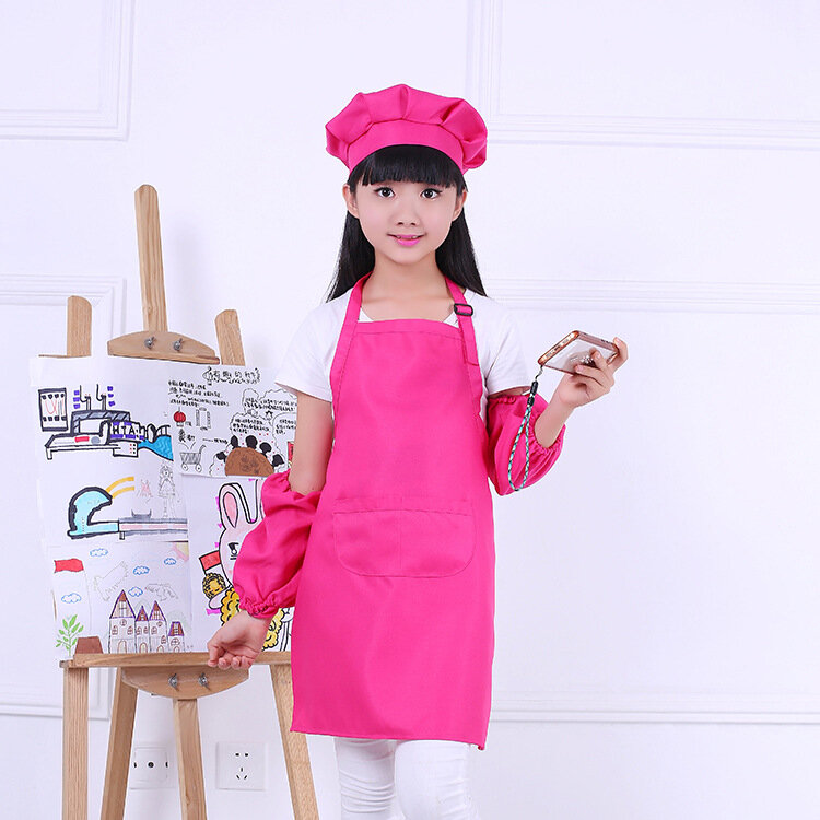Детский фартук для рисования в корейском стиле с защитными рукавами, рекламный набор для рисования с индивидуальным мультяшным дизайном, набор поварских колпаков для детского сада, фартук с обратной застежкой.