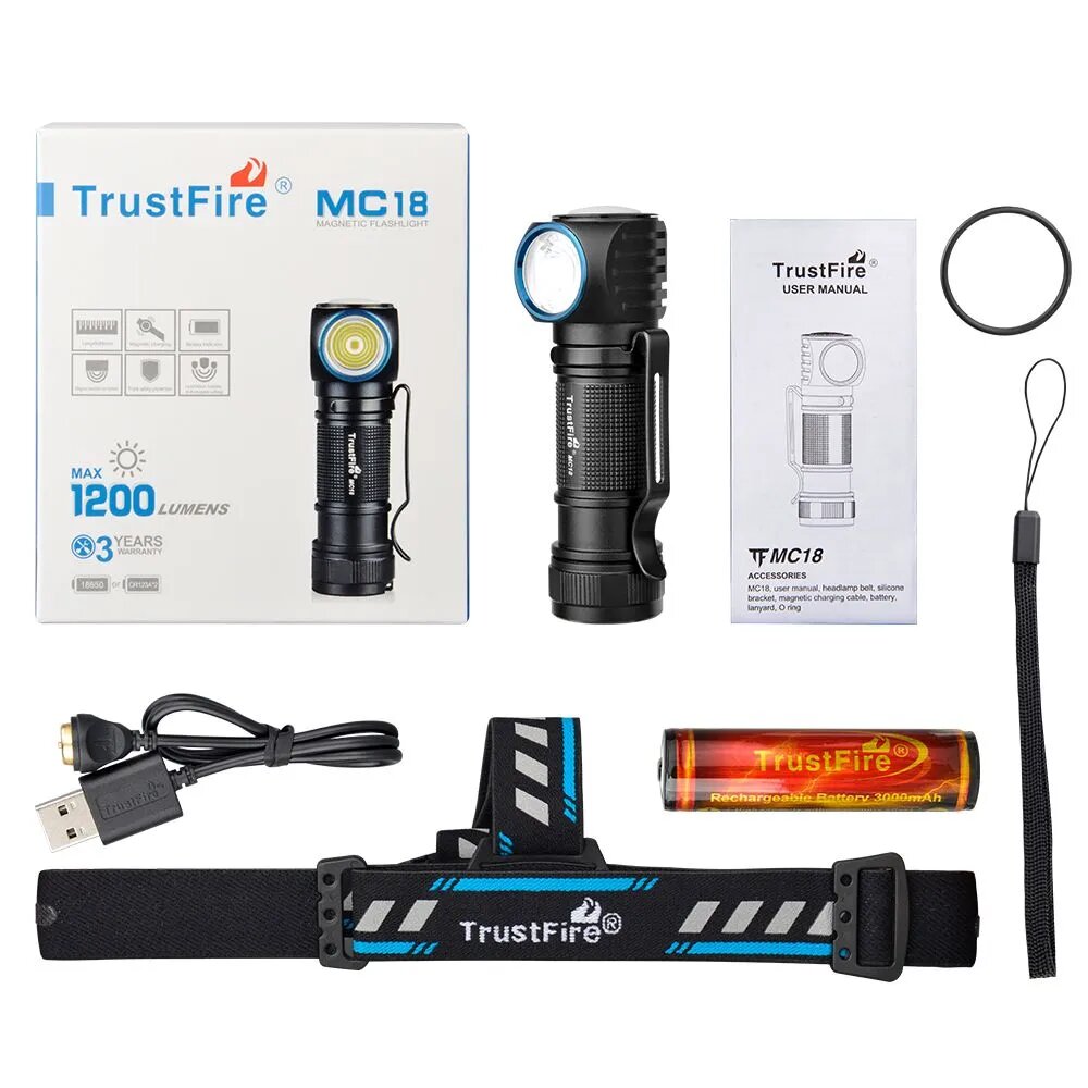 Налобный фонарь TrustFire MC18 1200 Lumens Magnetic Flashlight 18650 Rechargeable USB Headlamp