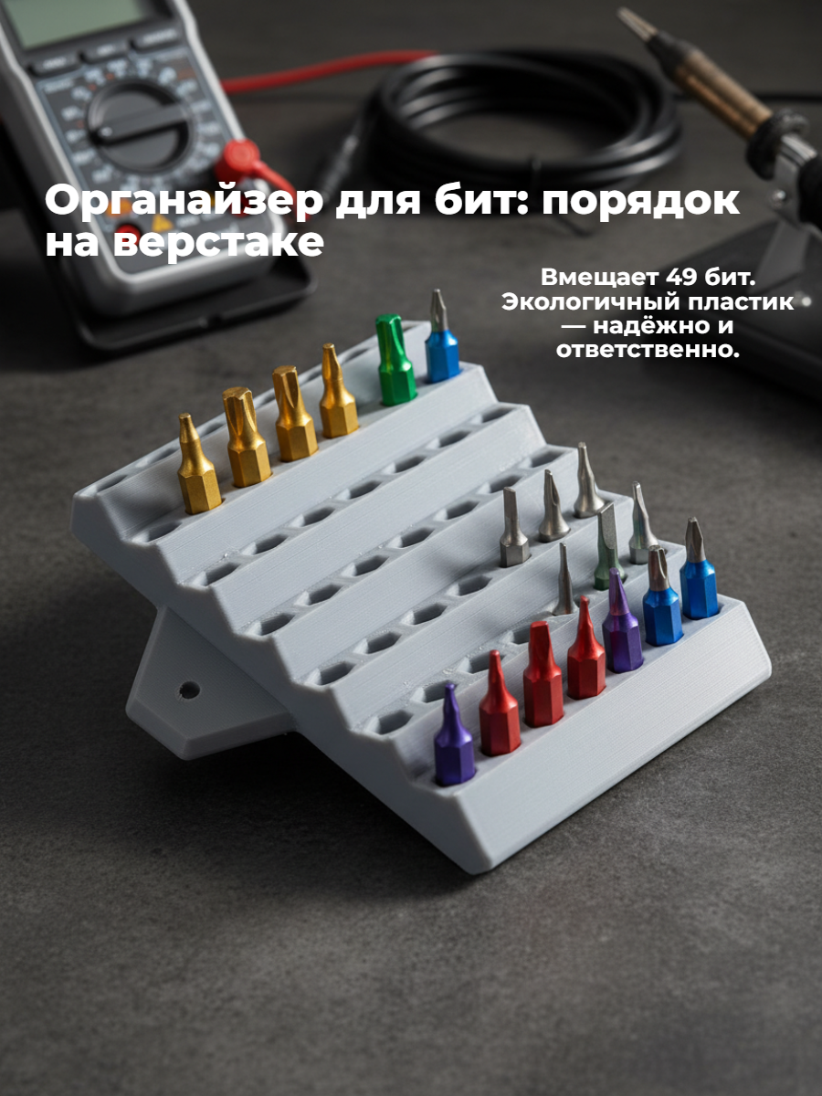 Настенный органайзер для бит на 49 штук, серый, 110х110 мм держатель для инструментов