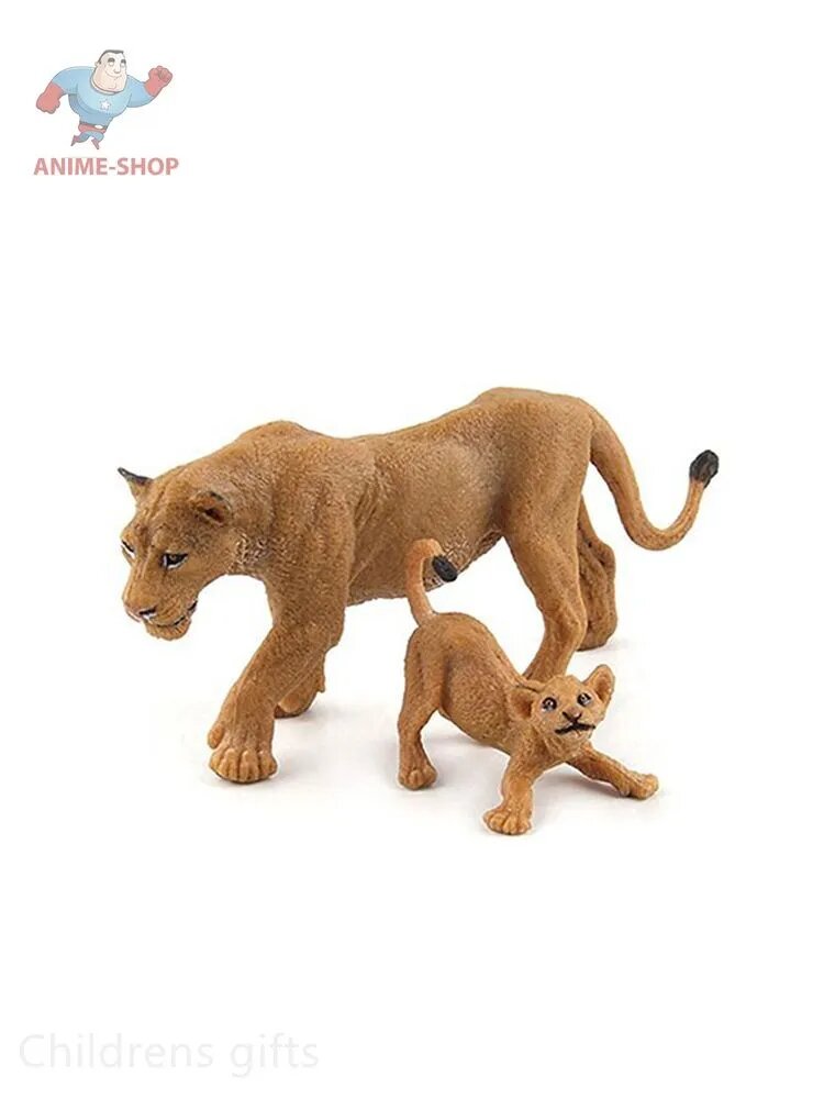 Фигурка Лев, набор из 2х фигурок: львица и львенок, ПВХ, коричневый цвет.