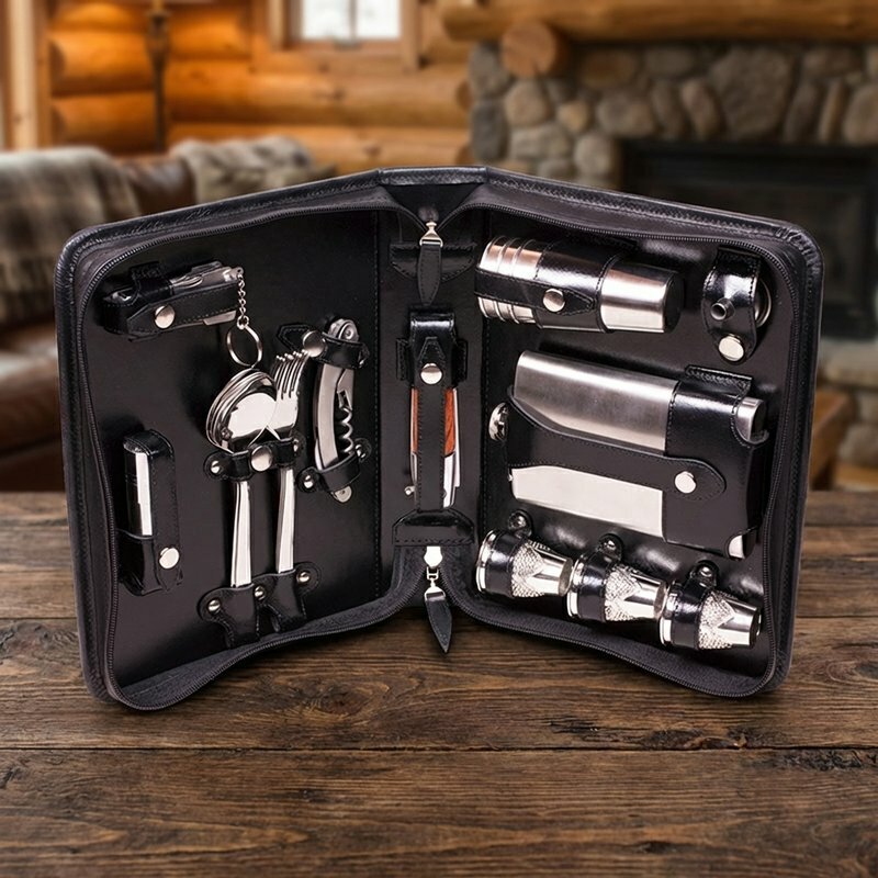 Набор дорожный в сумке из натуральной кожи (3 персоны) 215КК3