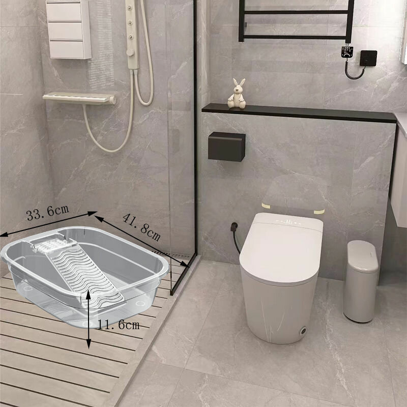 Таз для стирки со встроенной стиральной доской, большой бытовой пластиковый таз, многофункциональное ведро для стирки, утолщенный большой таз для стирки одежды.