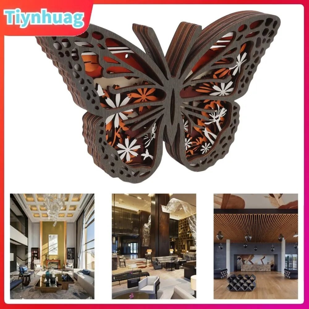 3D-бабочка из бука, уникальные деревянные украшения с освещением, для уютного интерьера