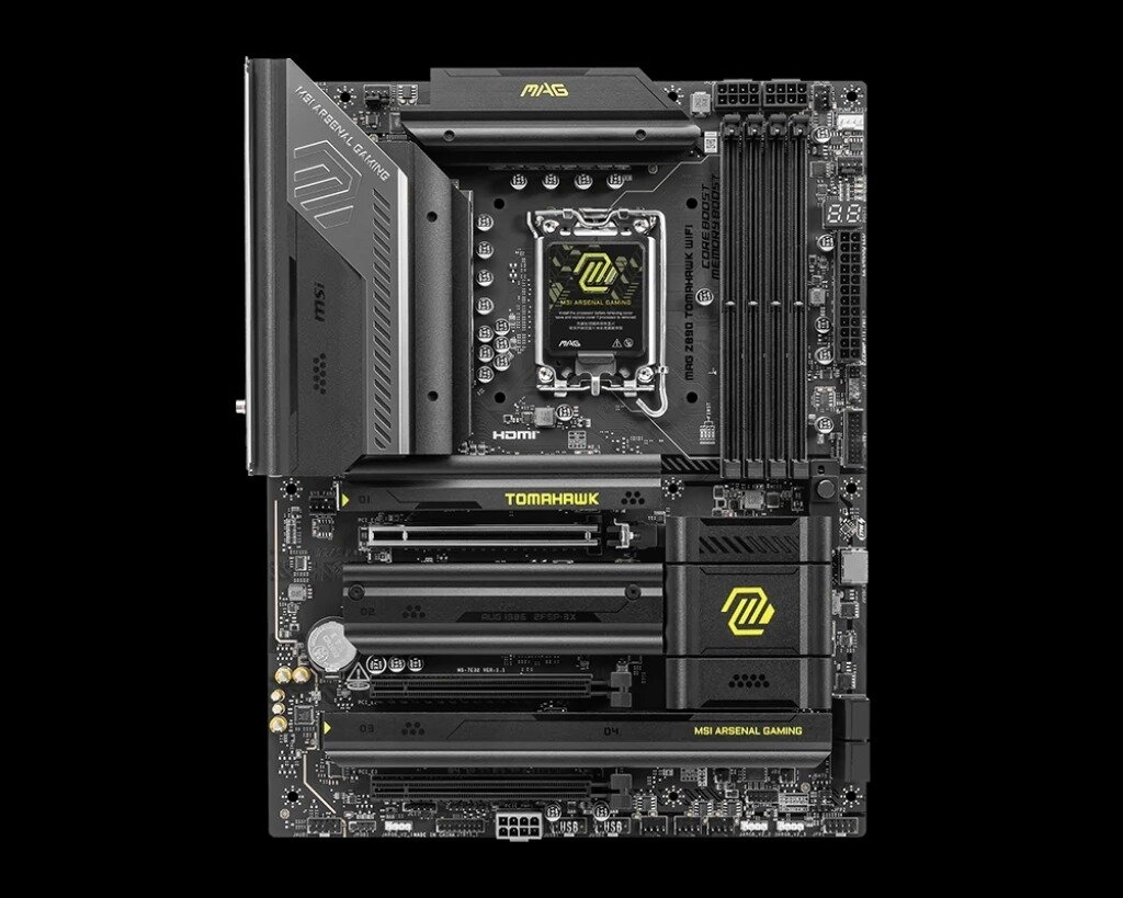 Материнская плата MSI MAG Z890 TOMAHAWK WIFI, LGA 1851, Intel Z890, 4xDDR5, 4xSATA, 4xM.2, 1xPCIe 5.0 x16, 2xPCIe 4.0 x4, 1xHDMI, 2xUSB-C Thunderbolt 4, 1xUSB-C 3.2 Gen 2, 3xUSB-A 3.2 Gen 2, 4xUSB-A 3.2 Gen 1, 1x 5Gb LAN, 2x3.5 мм, 7.1, ATX