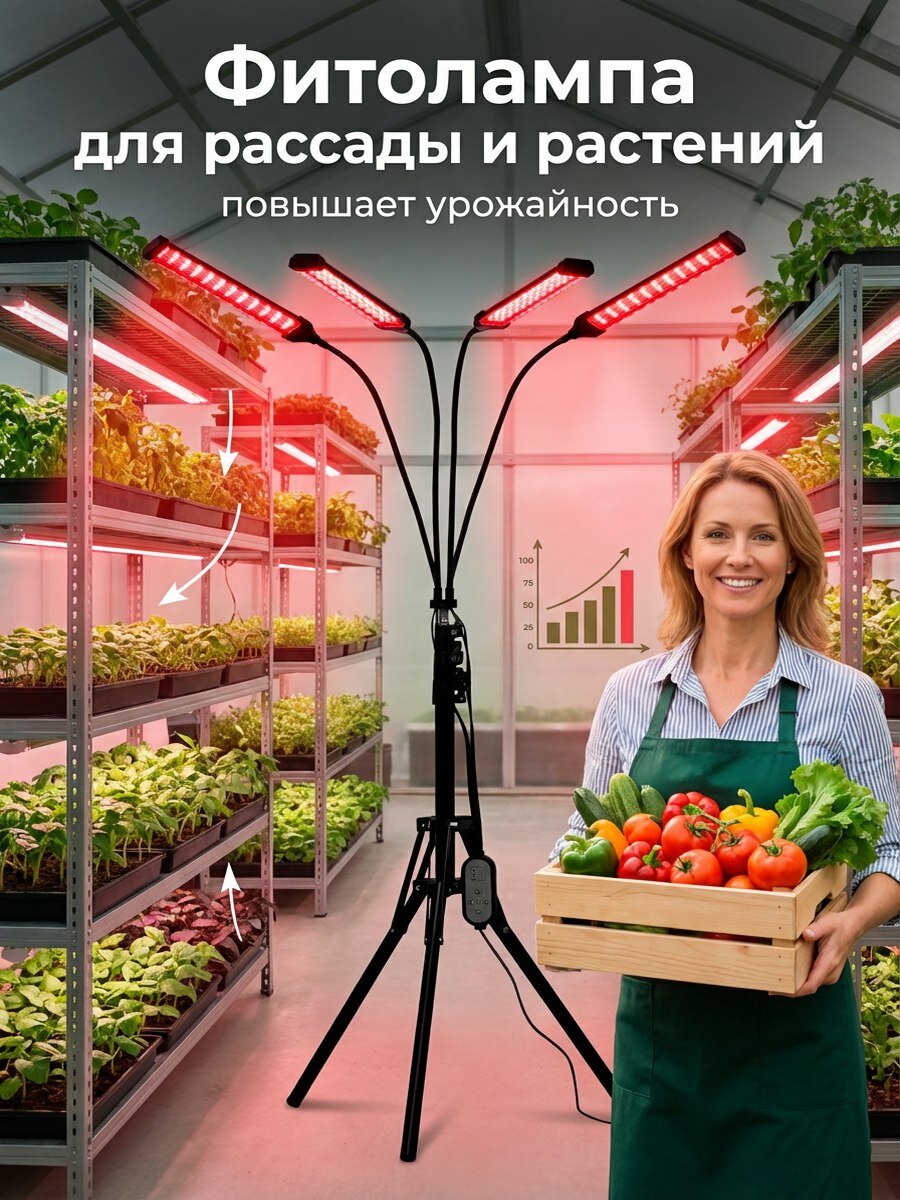 Фитолампа полный спектр на штативе, лампа для рассады и растений полный спектр